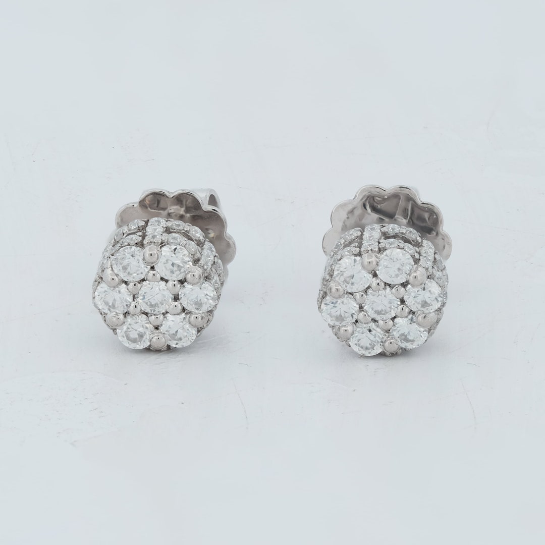 0.90 Ct VVS Moissanite Iced Out Cluster Round Cut Pave Stud - Etsy