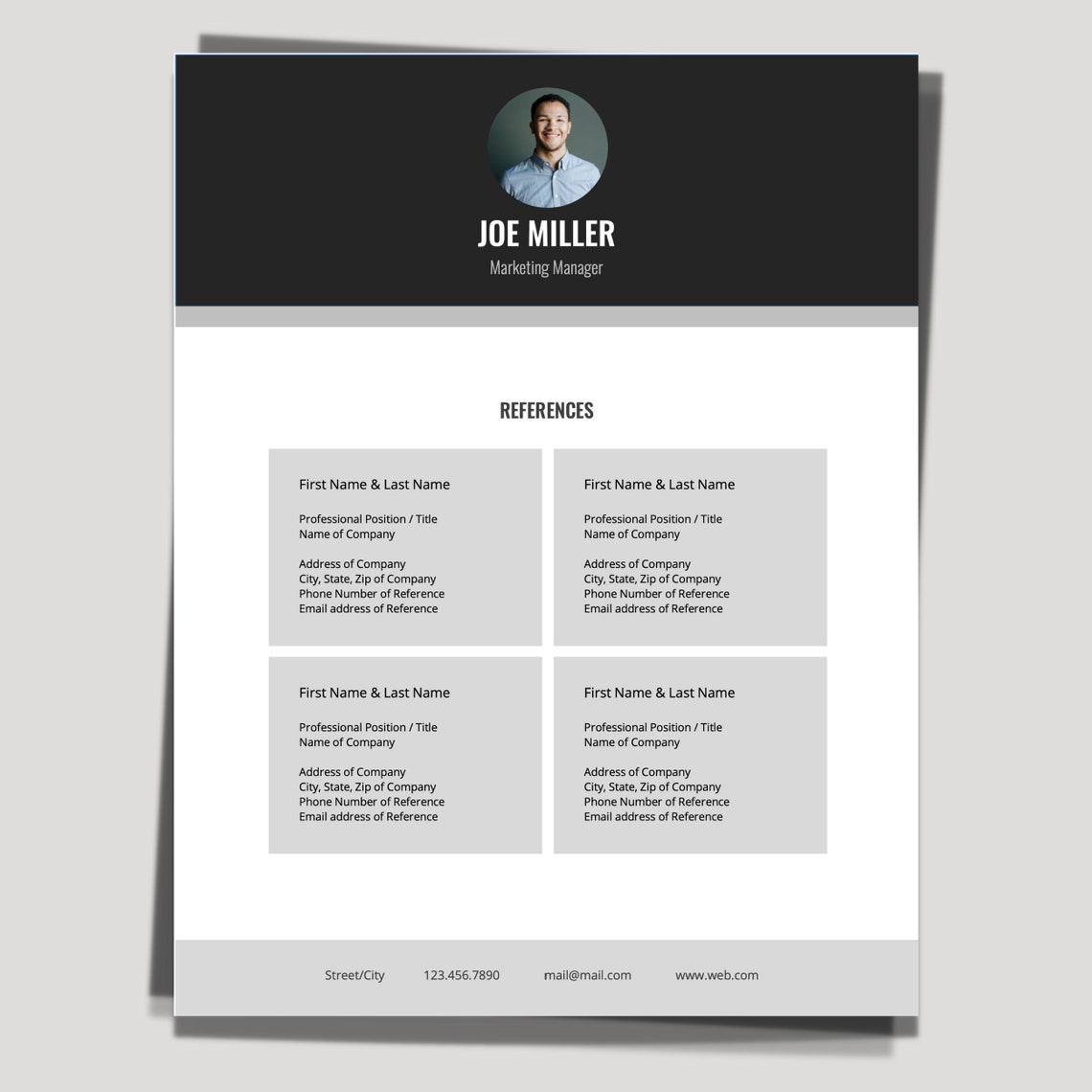 Professional Resume Template Coverletter Reference Page / Modern ...