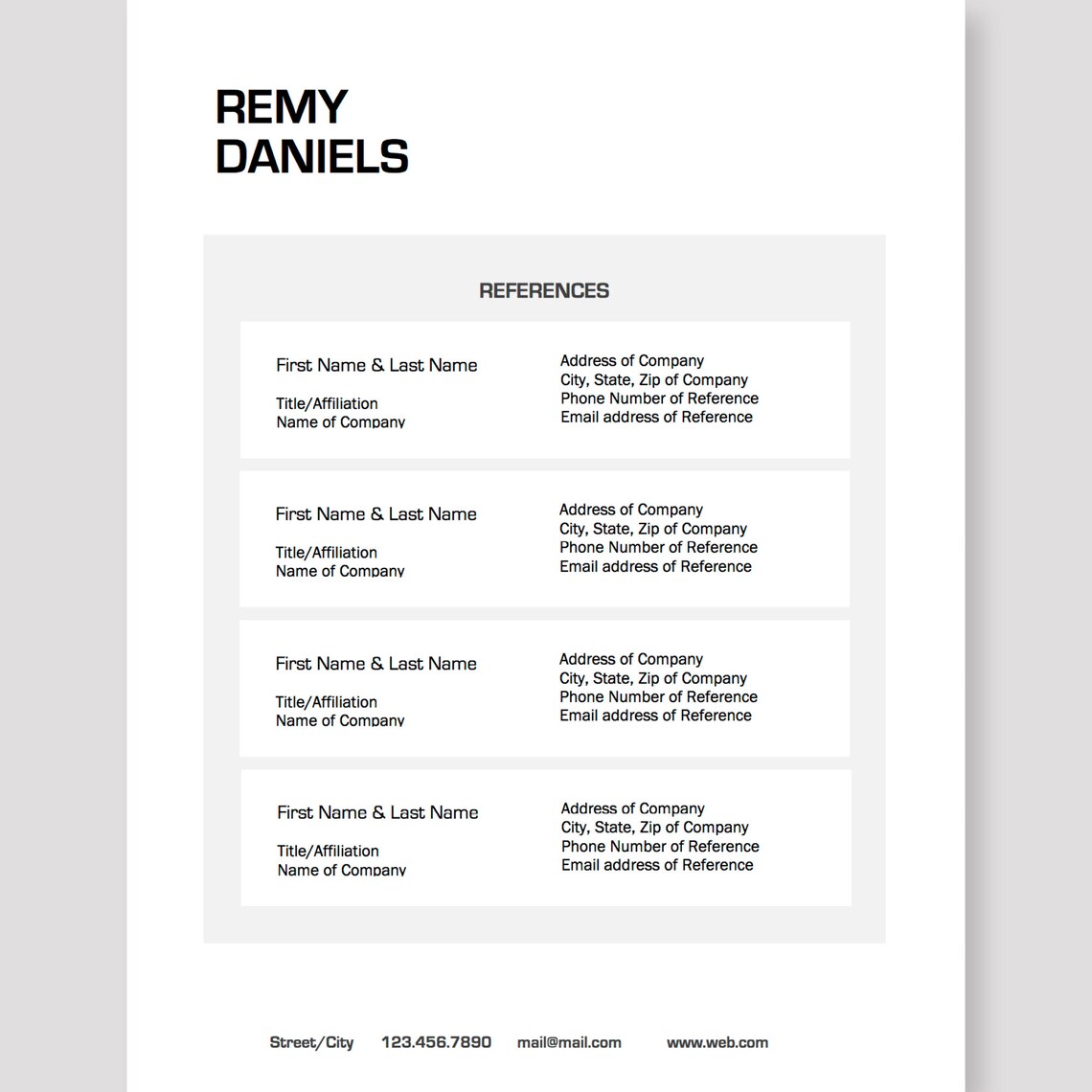 Professional Resume Template Coverletter Reference Page / - Etsy