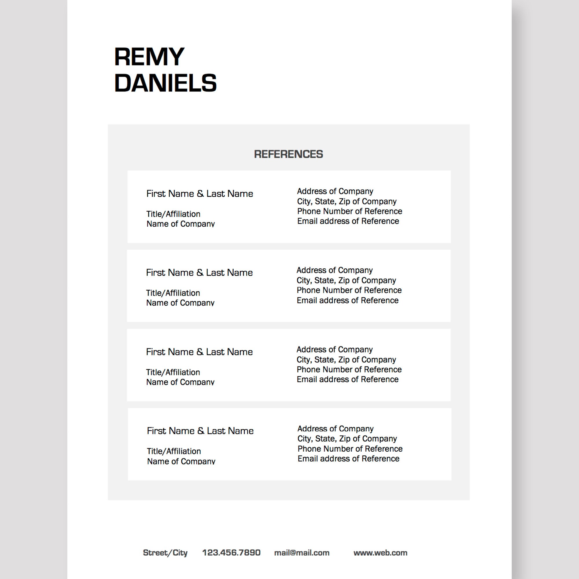 Professional Resume Template Coverletter Reference Page / - Etsy