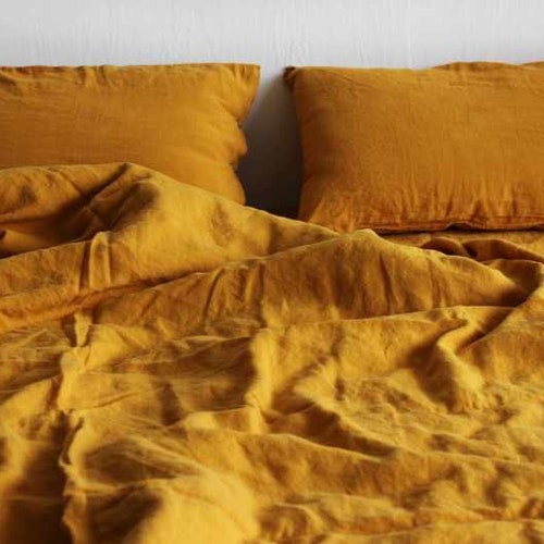 Chartreuse Yellow Linen Bedding Set / 1 Duvet Cover 2 | Etsy
