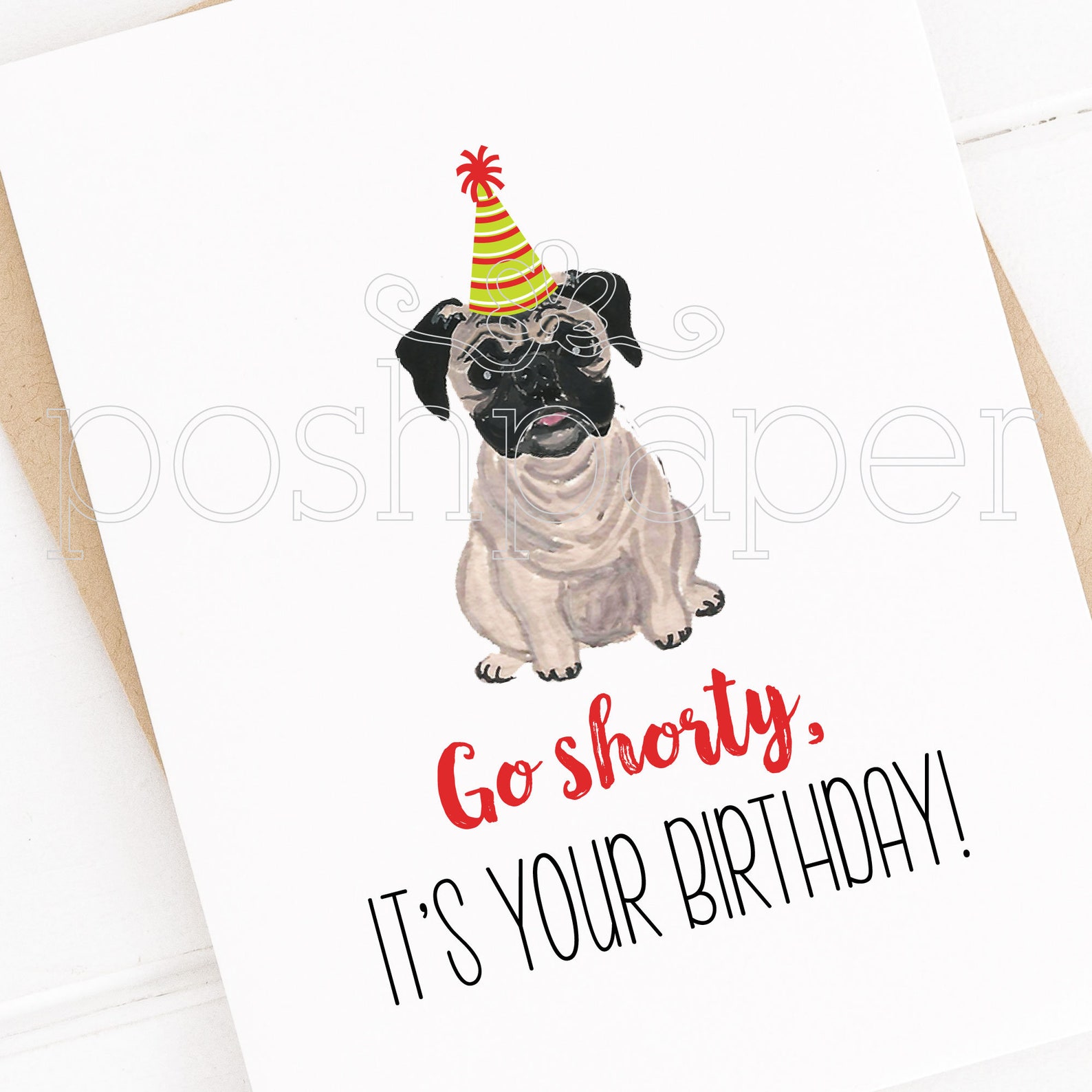Dog Cards, Pug Card, Pug Birthday Card, Pug, Birthday, Greeting Cards ...
