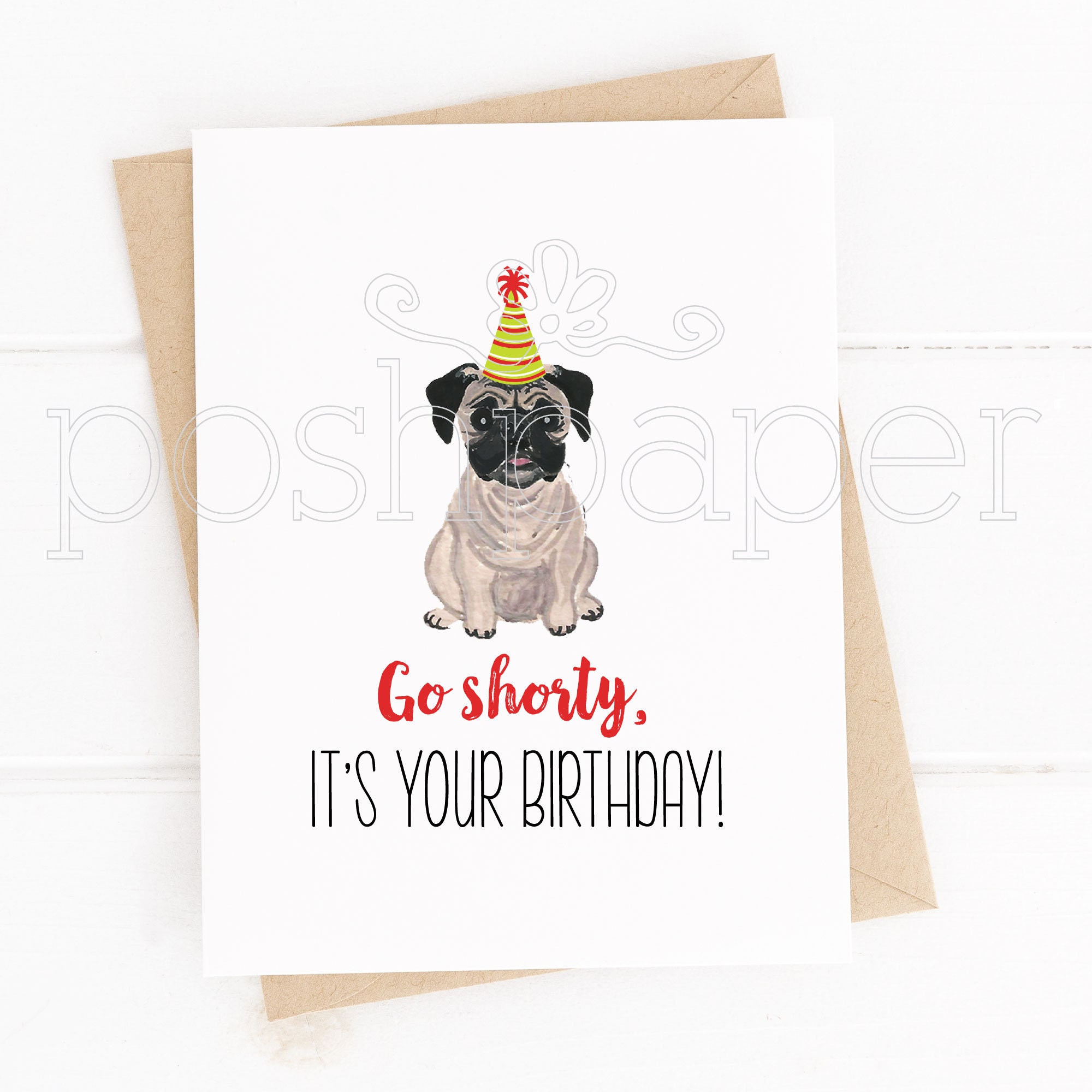 Dog Cards, Pug Card, Pug Birthday Card, Pug, Birthday, Greeting Cards ...