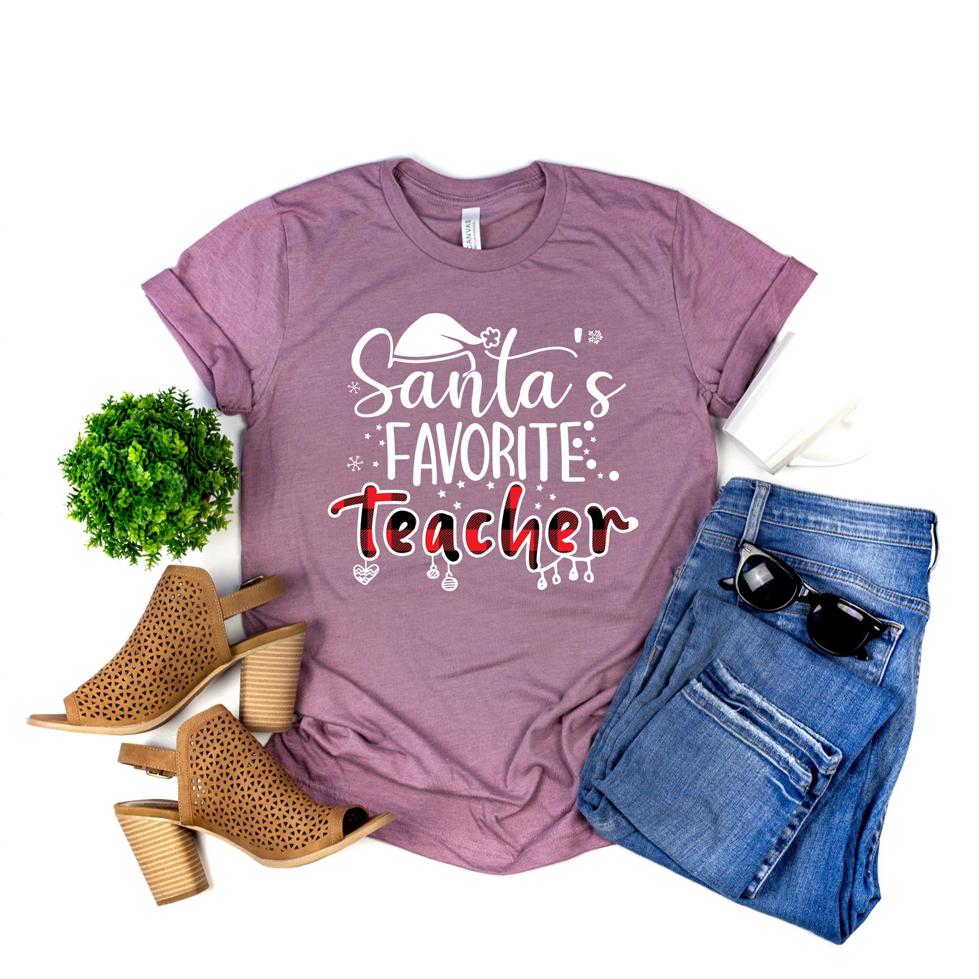 Santa's Favorite Teacher Funny Christmas Shirts Teacher | Etsy
