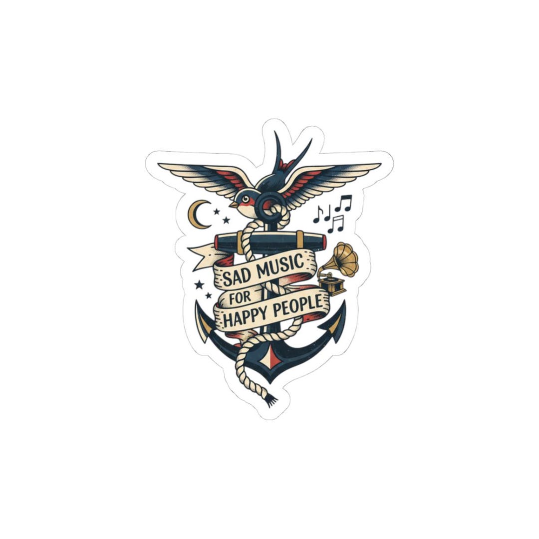 Sad Music for Happy People Sticker | Anchor Swallow Tattoo Design - Etsy