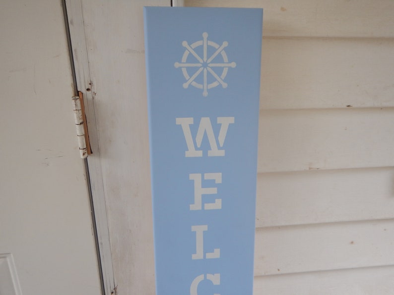 Nautical WELCOME Sign, Porch Rustic Wood Handmade Blue and White 48 ...