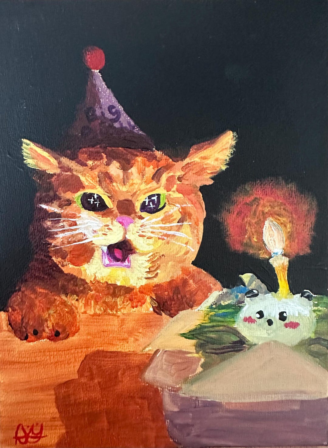Birthday Kitty Painting, Made-to-order Kitty Art - Etsy