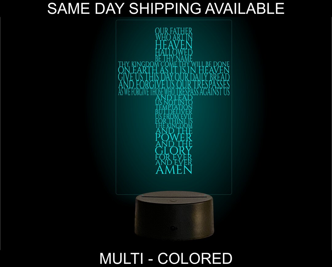 Lords Prayer Cross LED Light. Personalized LED Lamp. LED Sign. Bible ...