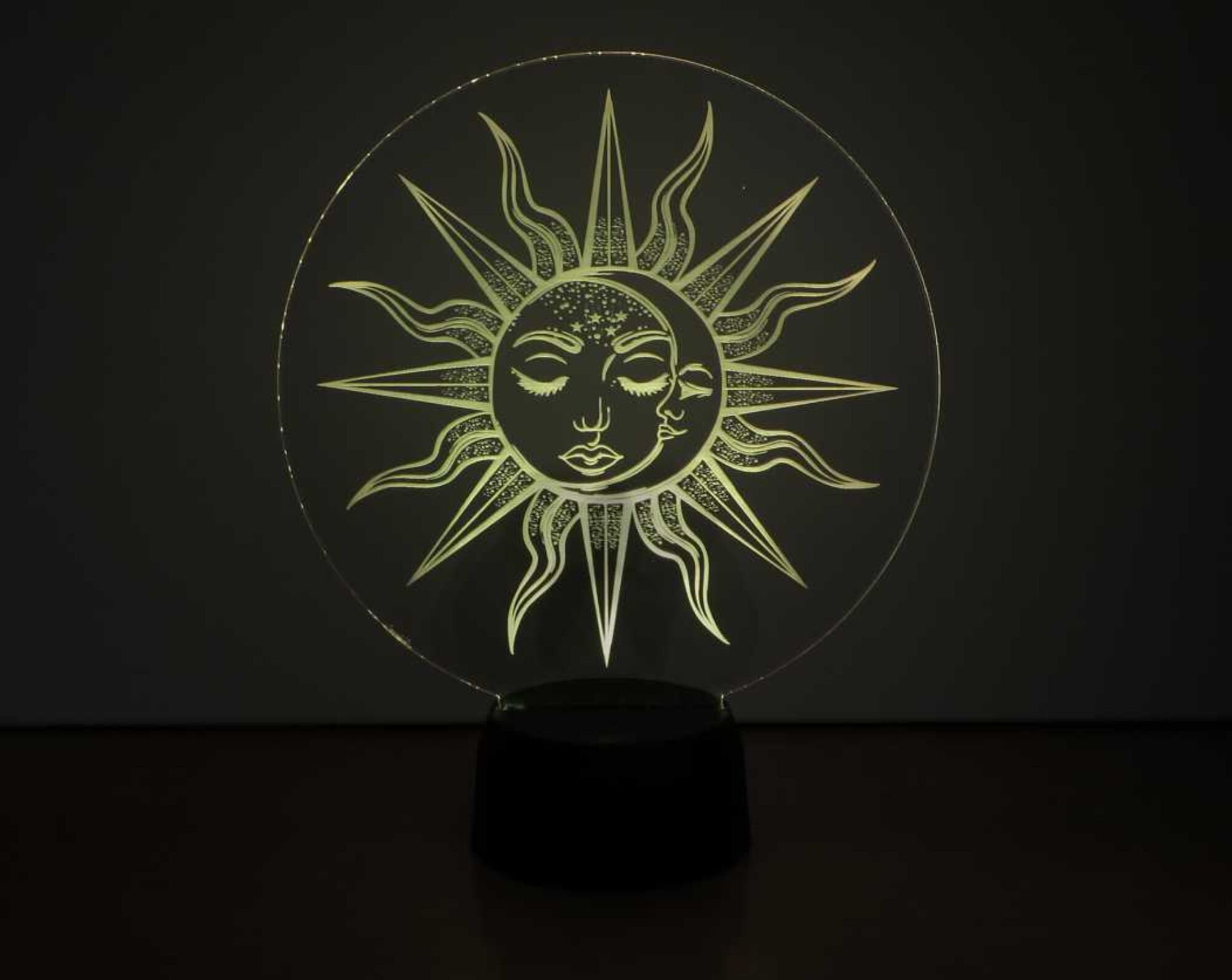 Sun and Moon LED night light. LED lamp. LED sign. Remote | Etsy
