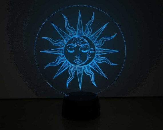 Sun and Moon LED night light. LED lamp. LED sign. Remote | Etsy