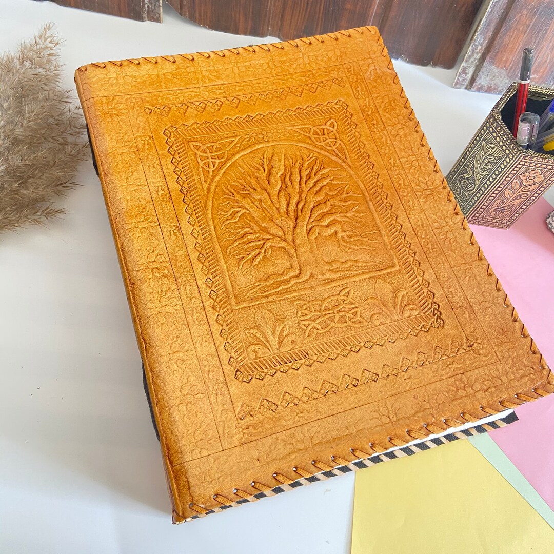 600 Pages Large Leather Journal Embossed Tree of Life - Etsy