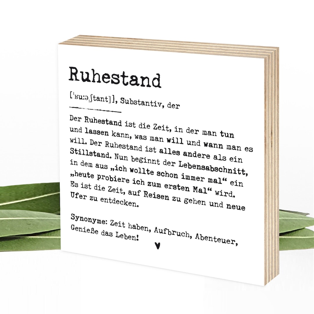 Geschenk zur Rente Definition Ruhestand Holzbild, zum Hinstellen ...