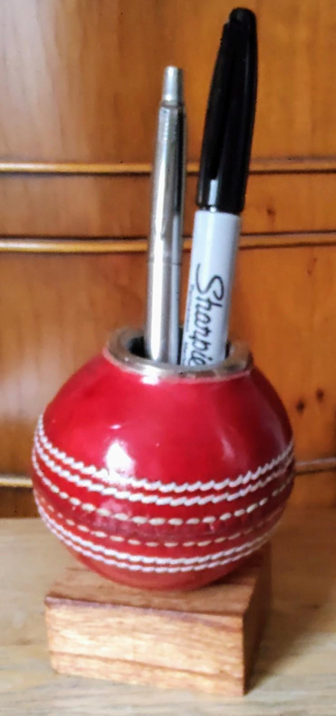 Red Leather Cricket Ball Design Pen Holder - Etsy UK
