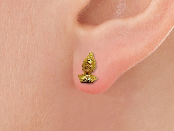 Oriental Themed Fixed Earrings Gold or Rhodium Plated Buddha Face Etsy