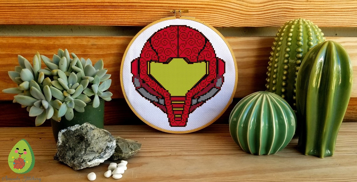 Metroid Samus Aran Helmet Cross Stitch Pattern. Video - Etsy