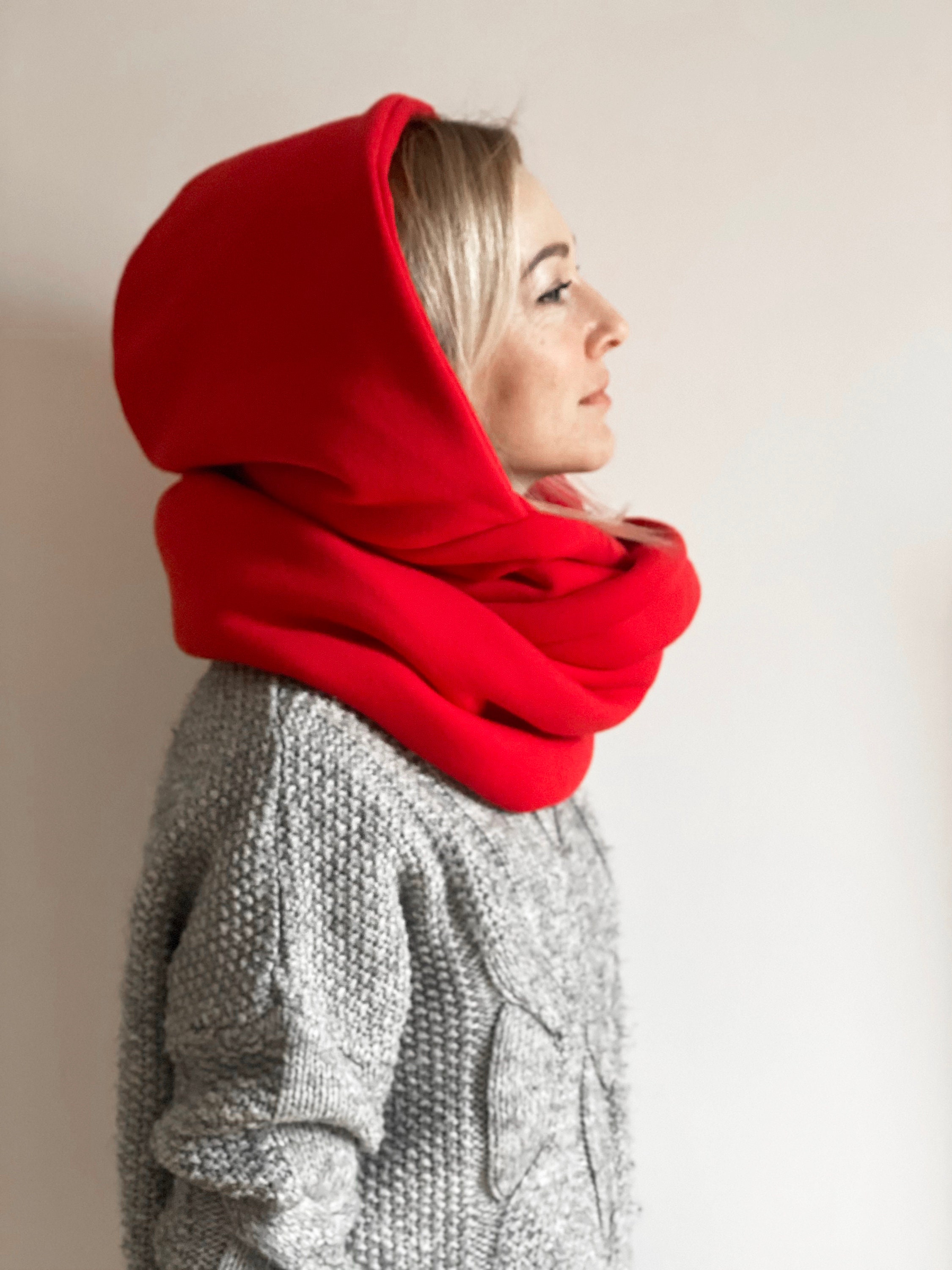 Red Hooded Scarf – Warm, Comfortable, and Stylish Hooded Snood With ...
