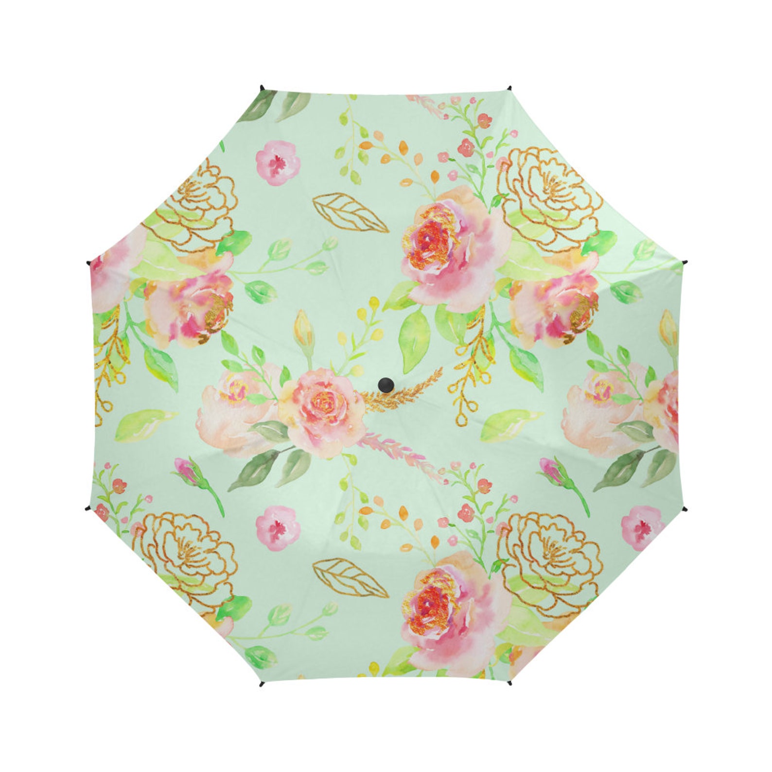 Rose Umbrella, Gold Rose Design Rain Umbrella, Womens Umbrella, Peach ...