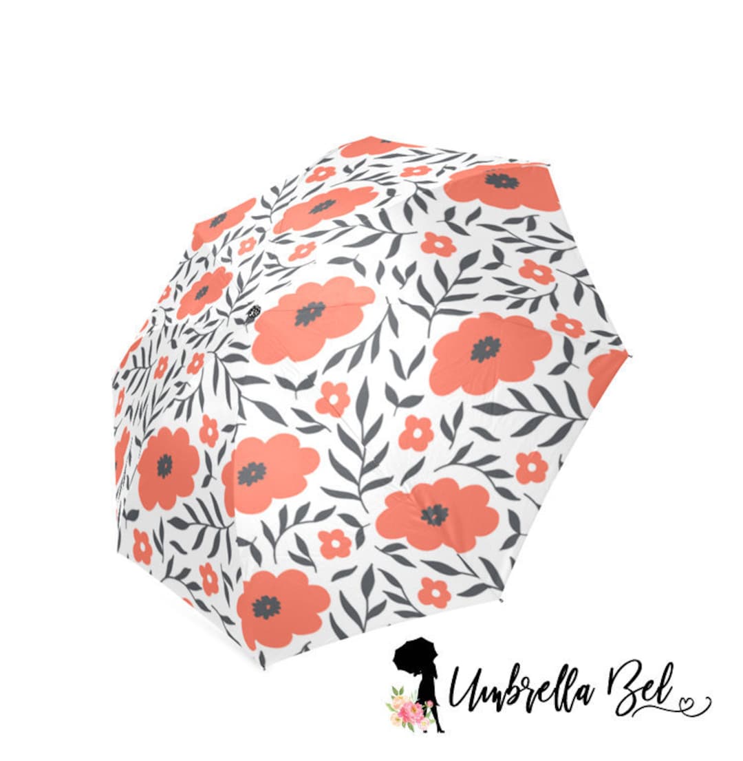 Umbrella, Red Poppy Flowers and Black Leaves Rain Umbrella for Women ...