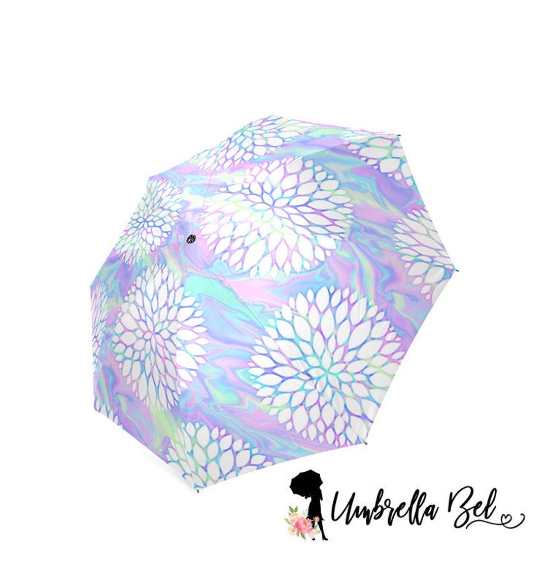 Umbrella, Blue Purple Iridescent Style With Flower Bursts Rain Umbrella ...