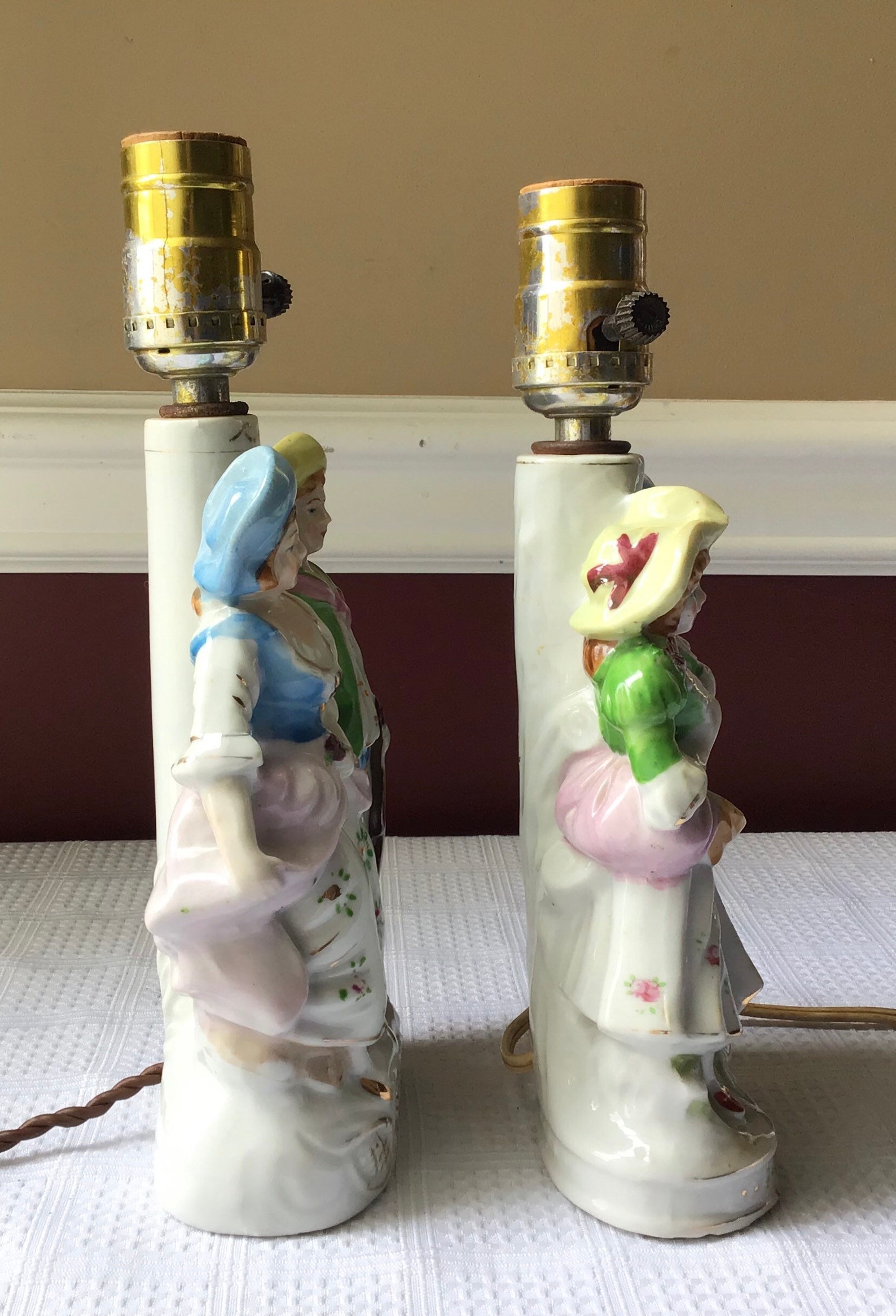 Lot of 2 Vintage Porcelain Victorian Style Lamp Bases, One is Marked ...