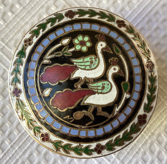 Vintage Enameled Brass Trinket Box with Peacocks, Ind… - Gem