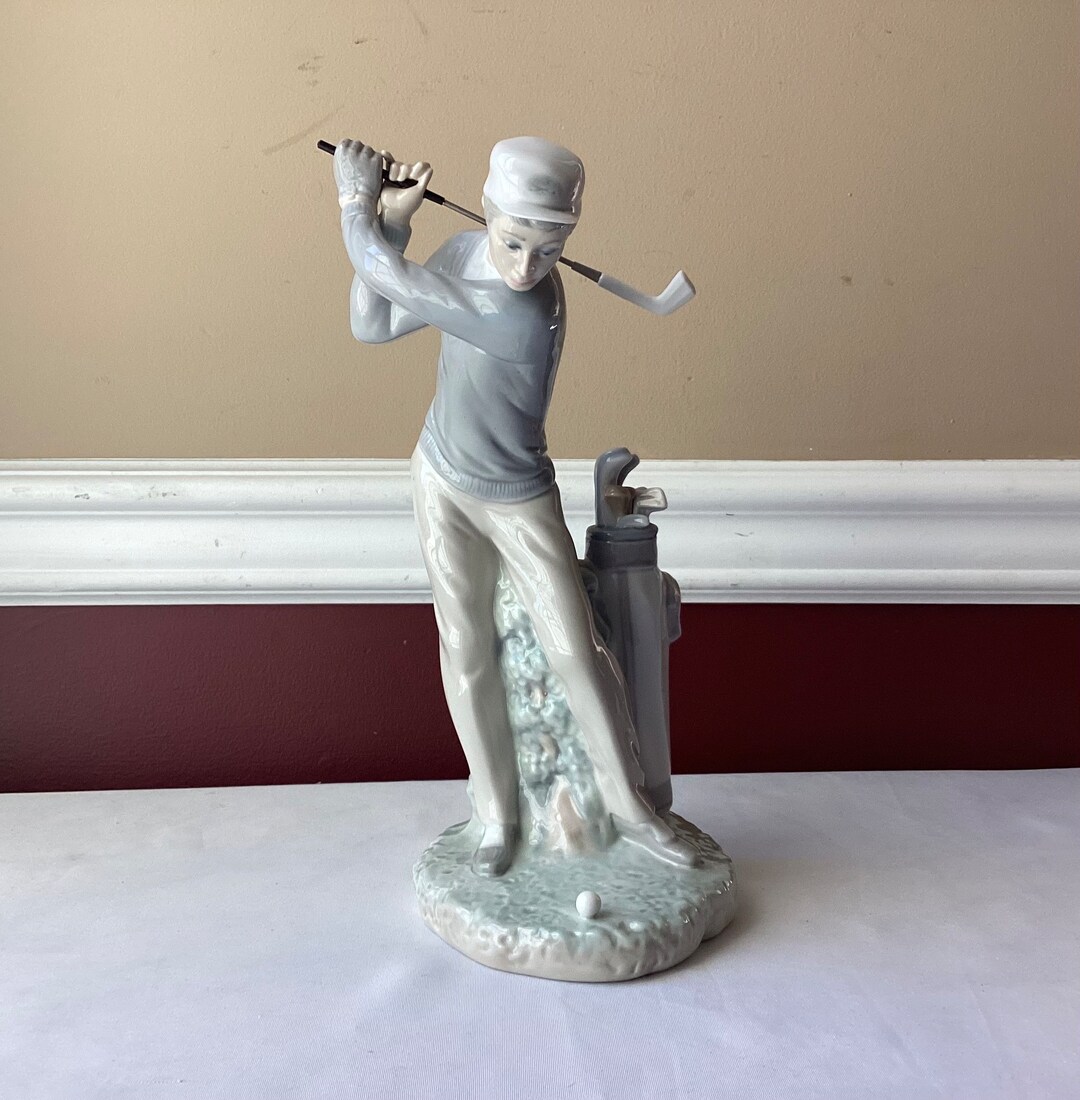 Vintage Lladro Young Man Golfer Porcelain Figurine, 11" Tall, Hand Made ...