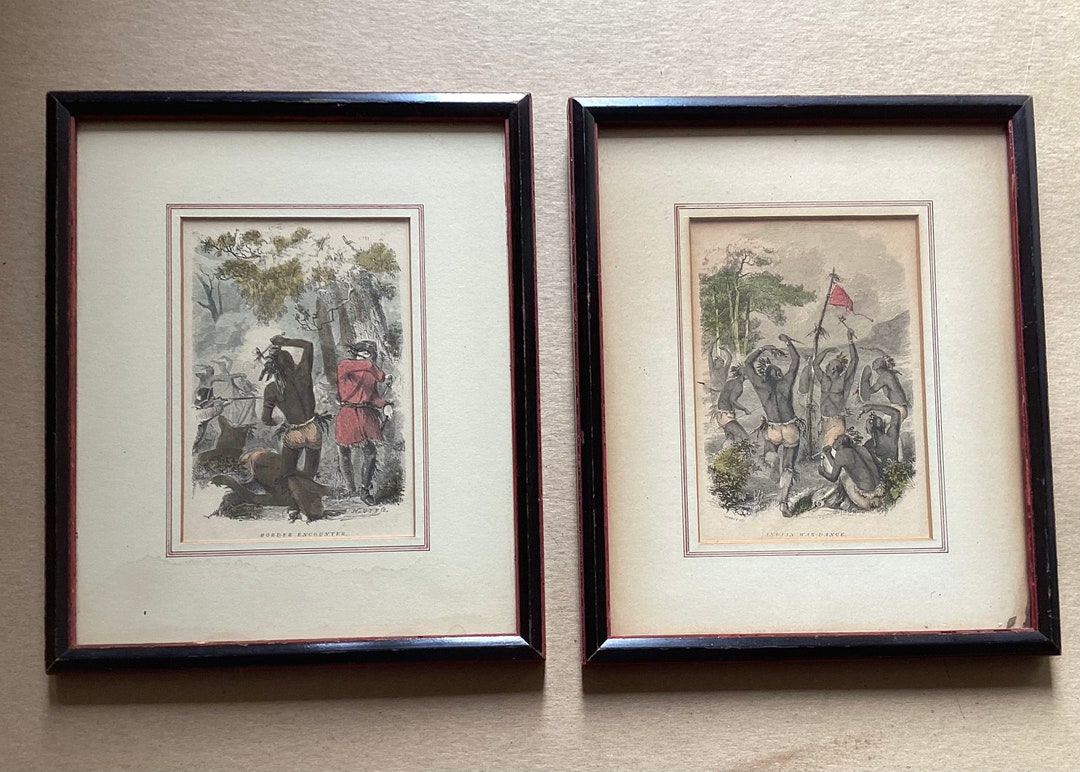 Lot of 2 Antique Native American Engravings, Border Encounter & Indian ...
