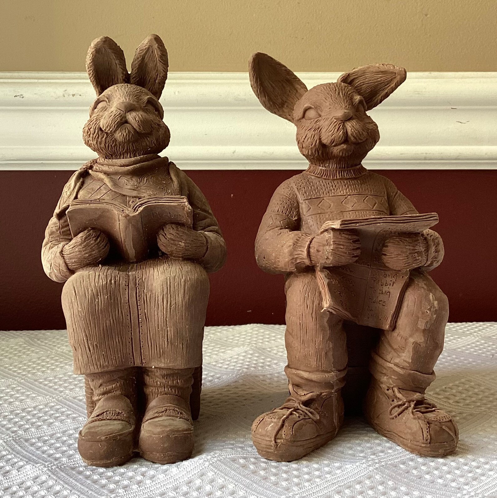 VTG 1994 Pecan Resin Rabbit Figurines With Base, “nana” & “papa”, 7 1/8 ...