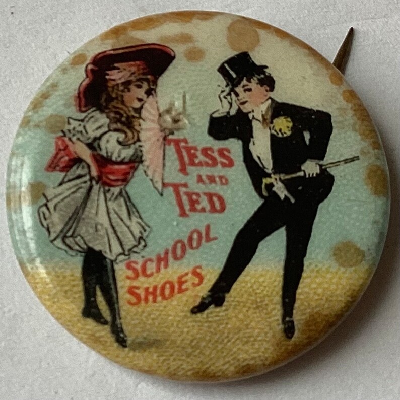 Antique Tess and Ted School Shoes Pin, Roberts, Johnson, and Rand Shoe ...