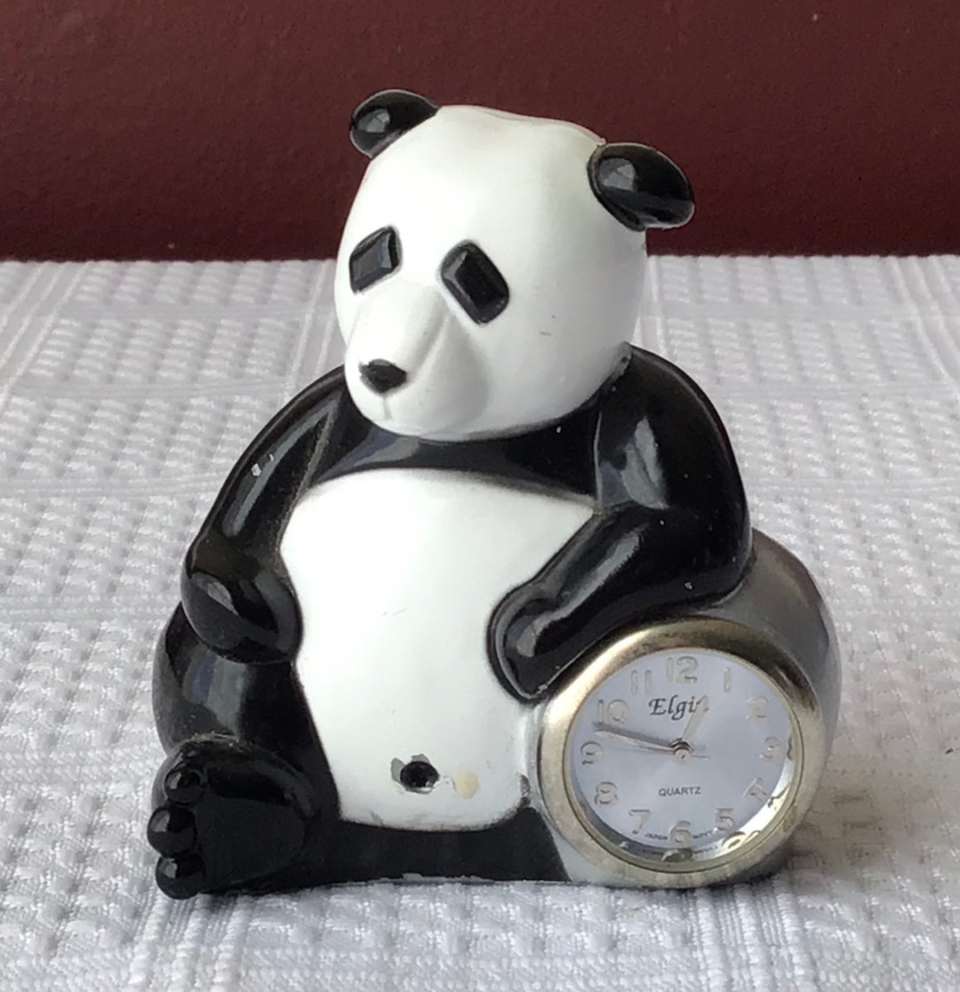 Vintage Elgin Miniature Panda Bear Quartz Clock, 2 1/2” T, Working - Etsy