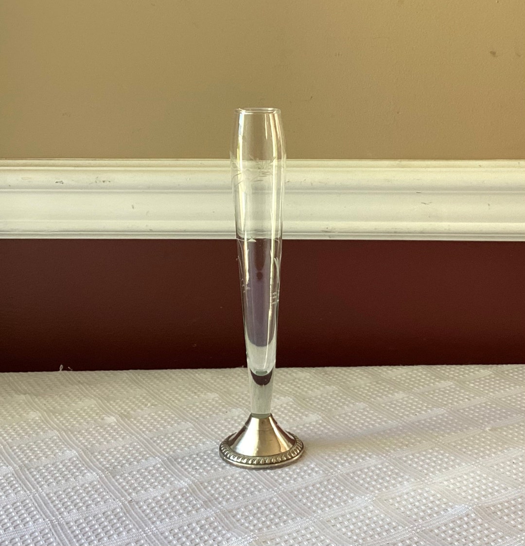 Vintage Duchin Creation Weighted Sterling and Etched Glass Vase, 10 ...