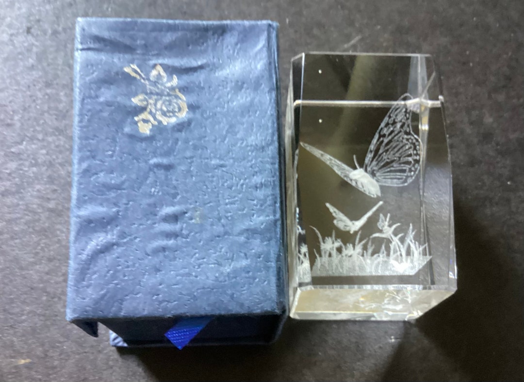 VTG Glass Paperweight 3D Butterfly Design in Box - Etsy