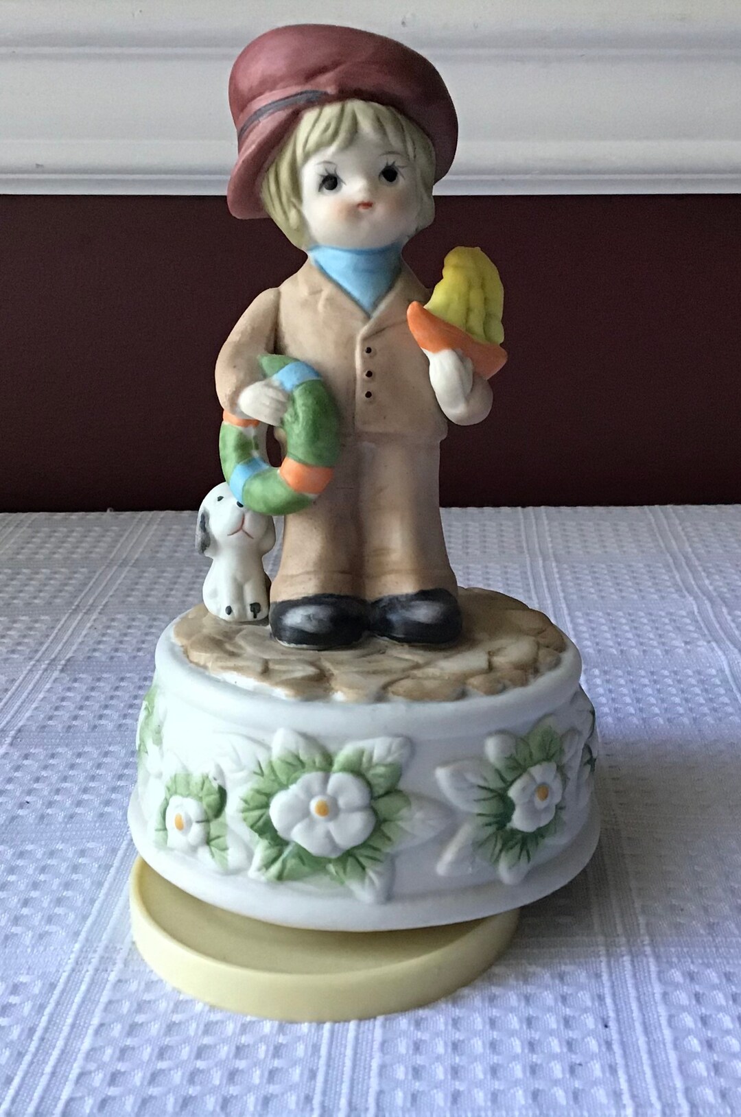 Vintage Ceramic Music Box, Boy With Dog and Beach Toys - Etsy