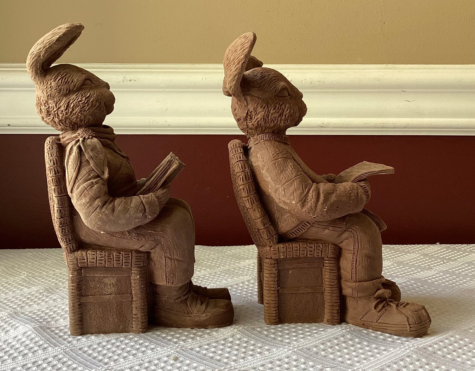 VTG 1994 Pecan Resin Rabbit Figurines With Base, “nana” & “papa”, 7 1/8 ...