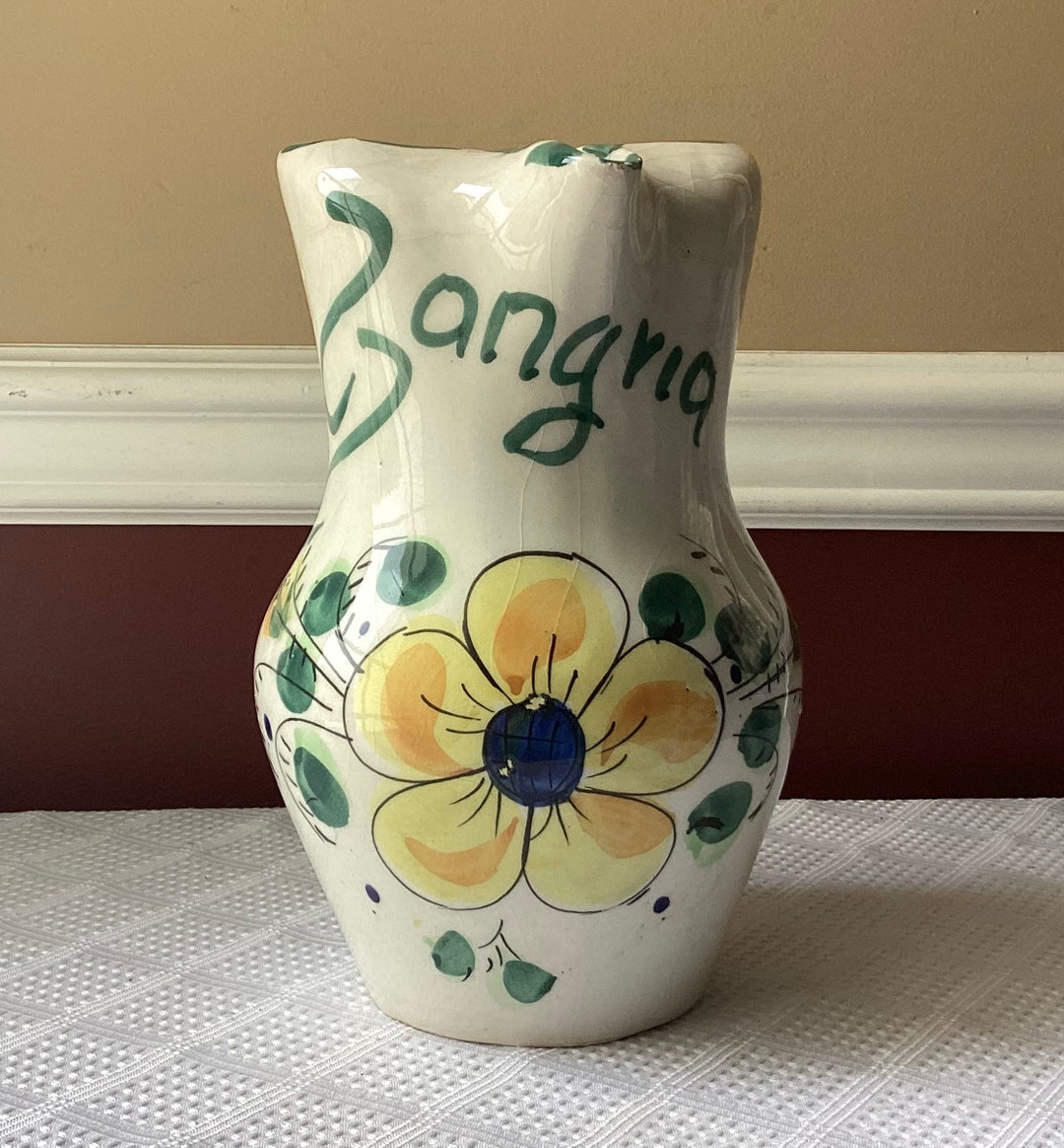 Vintage Sangria Pottery Pitcher, 10” Tall, Hand Painted - Etsy