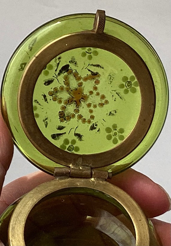 Antique French Floral Green Glass & Brass Trinket Box… - Gem