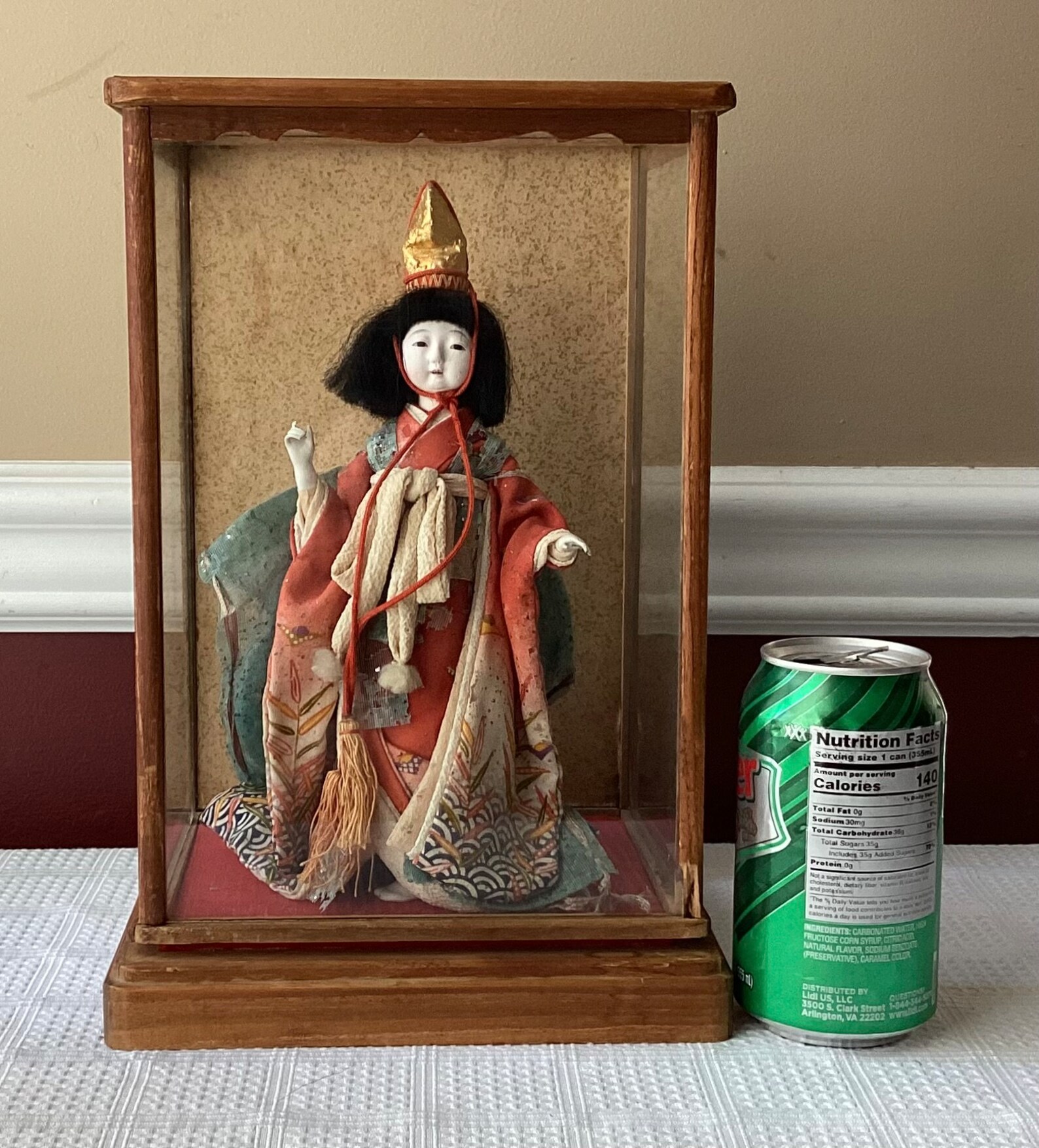 Vintage/ Antique Japanese Gofun Hina Doll in Glass & Wood Display Case ...