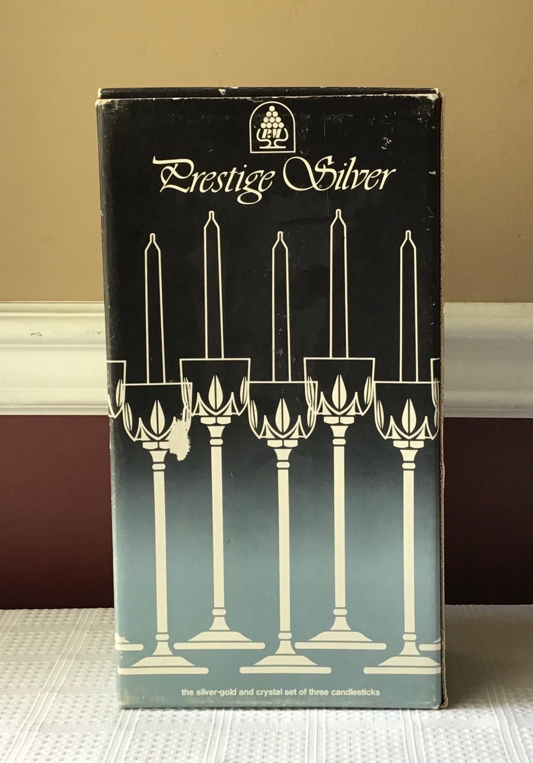 Set of 3 Vintage Prestige Silver Silver-gold & Crystal Candlesticks in ...