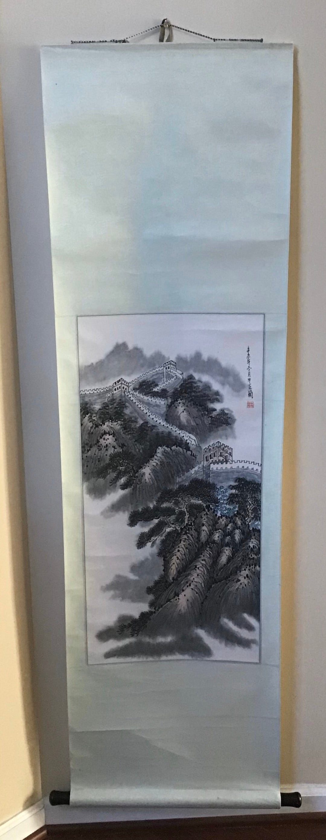 Vintage Original Chinese Hand Painted Scroll, Depicts the Great Wall of ...