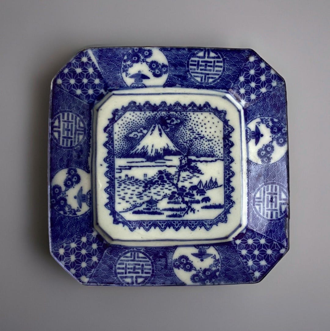 Antique Japanese Imari Blue & White Square Porcelain Plate, Unmarked - Etsy