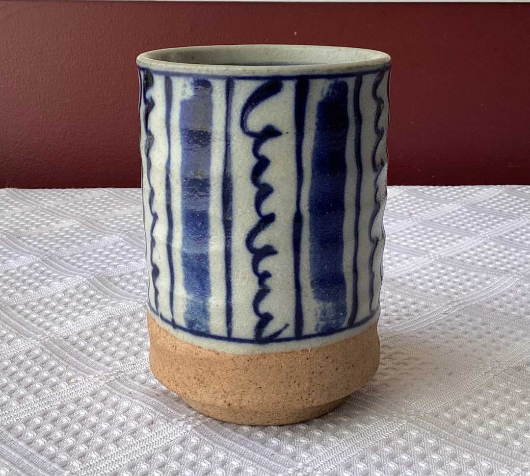 Vintage Japanese Hand Painted Pottery Brush Pot, Blue, 4 1/4” Tall ...