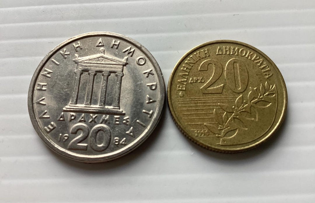 Lot of 2 Vintage 20 Drachma Greek Coins (1984 & 1990) - Etsy