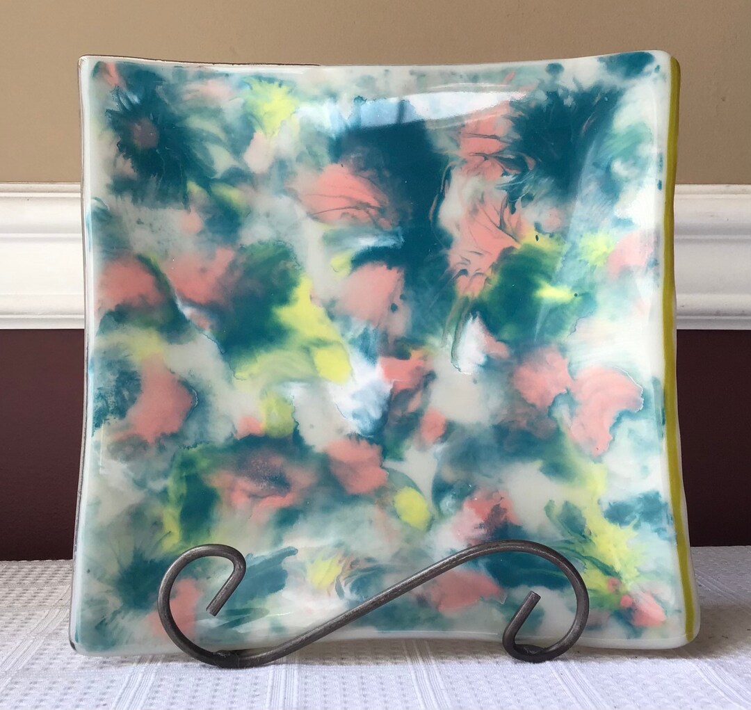 Vintage Greek Mixaha Square Art Glass Plate, 8” X 8” - Etsy