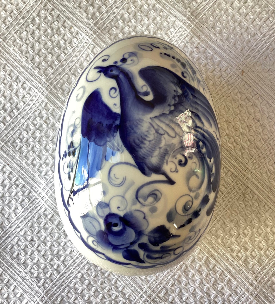 Rare Russian Porcelain Egg Signed E. Gorbachevski 93, Blue & White, 4 1 ...