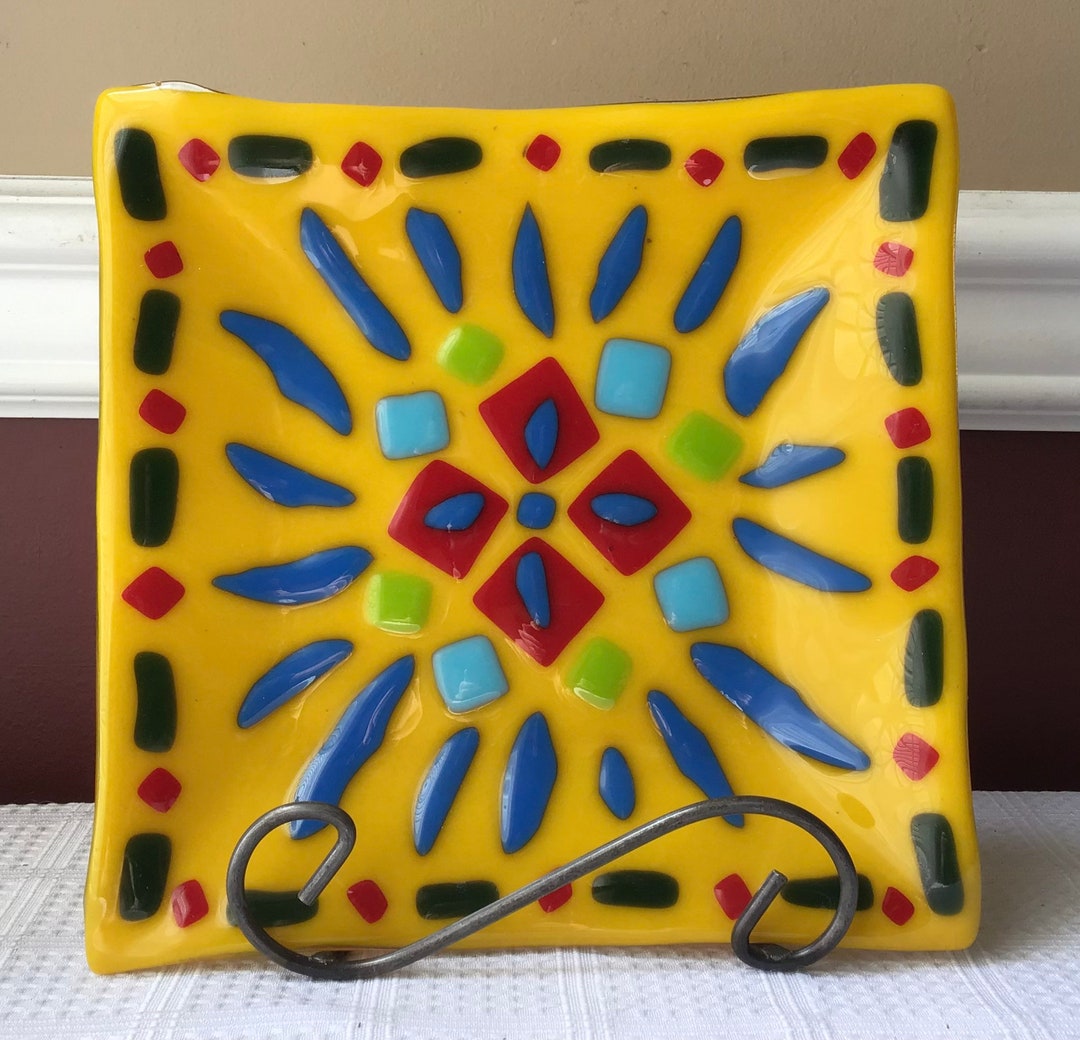 Vintage Greek Mixaha Square Art Glass Plate, 8” X 8” - Etsy