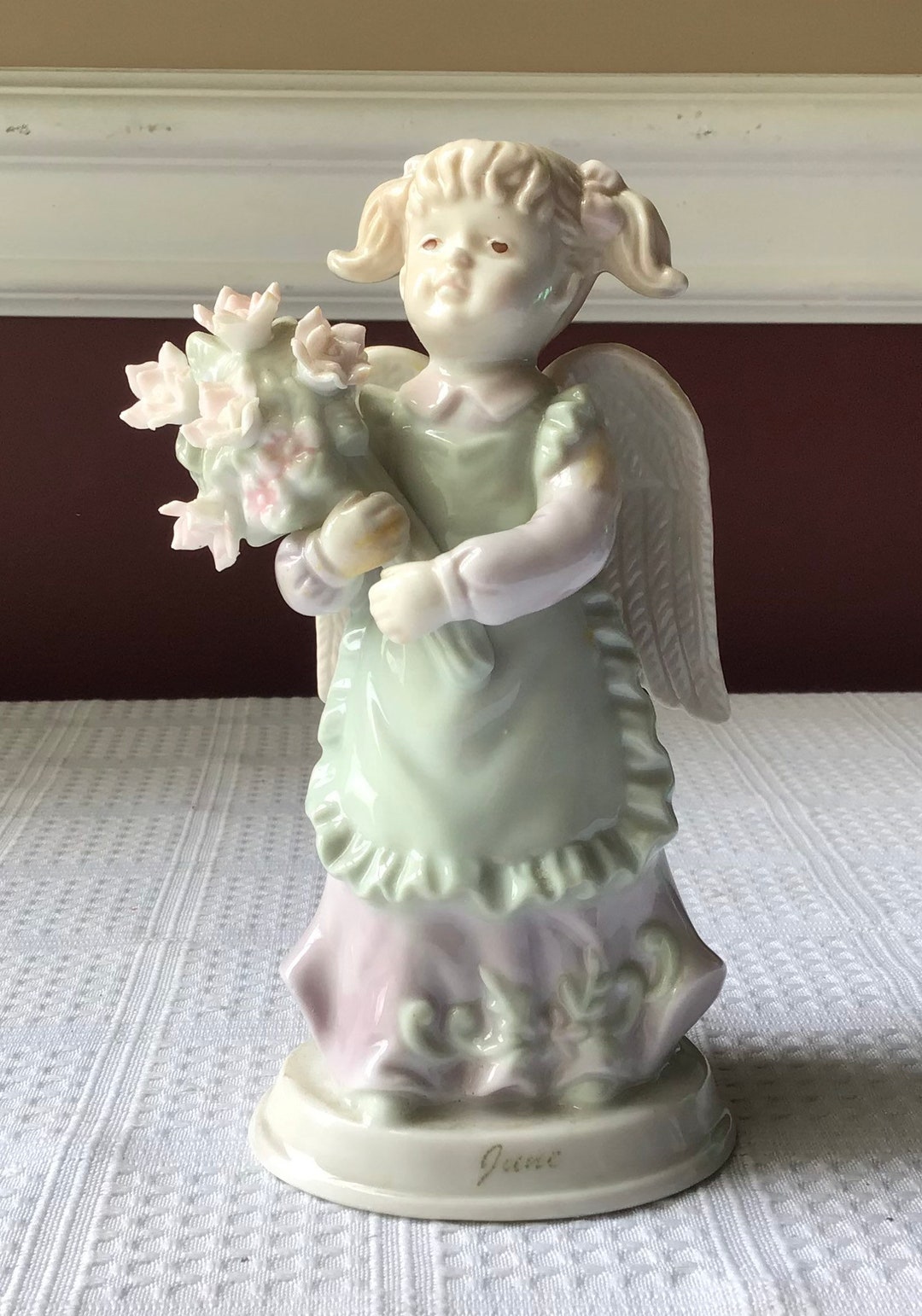 Vintage Russ “june” Porcelain Figurine, Girl Angel With Flowers - Etsy