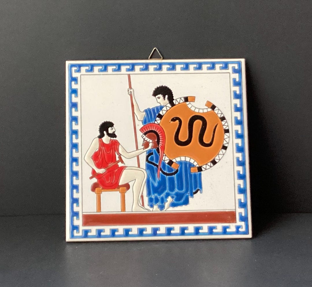 VTG Greek Ceramic Tile Art Hand Painted in Greece by Pandora Ceramics ...