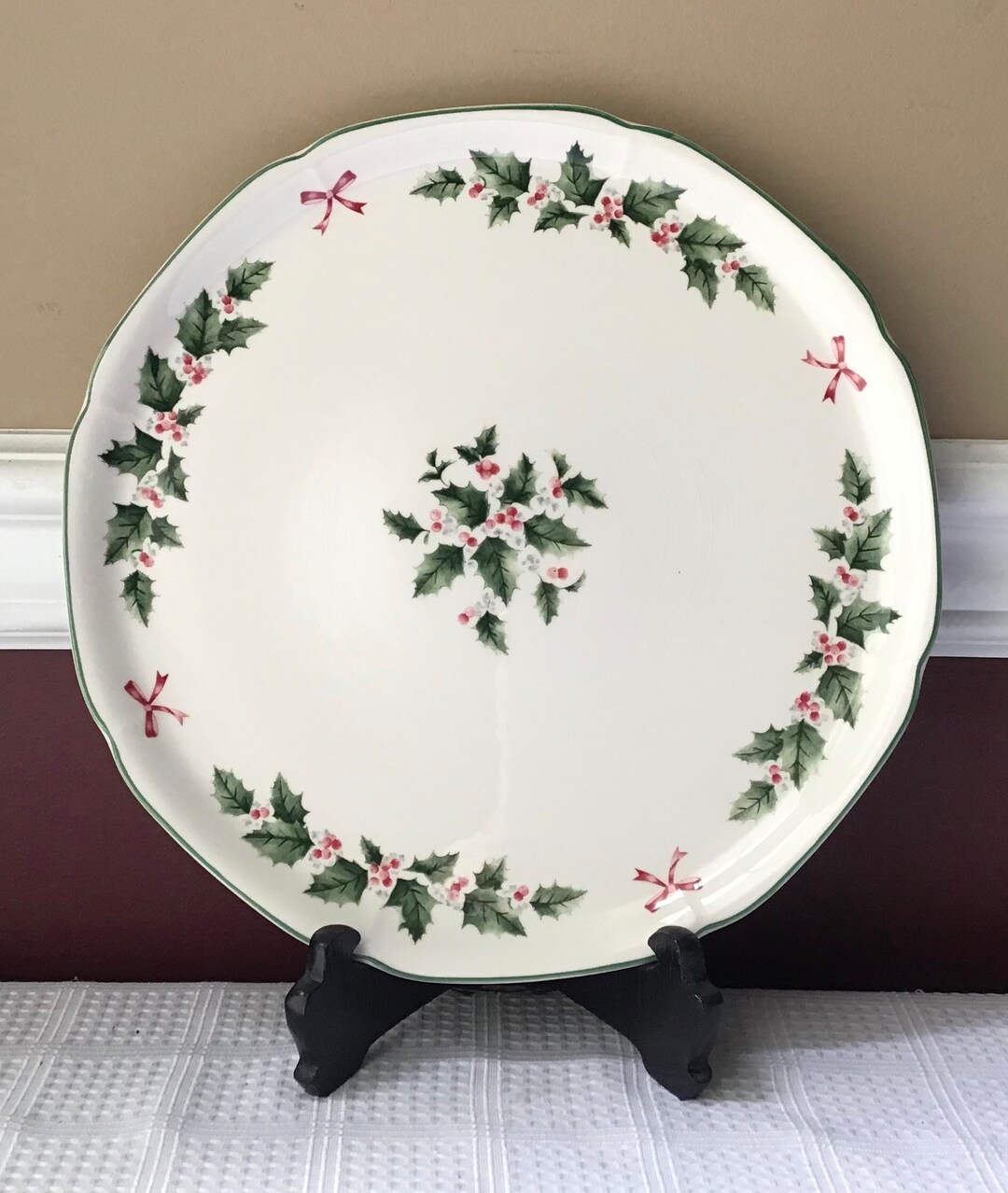 Vintage Festive Holly Porcelain Christmas Cake Plate, Nikko, Japan, 10 ...