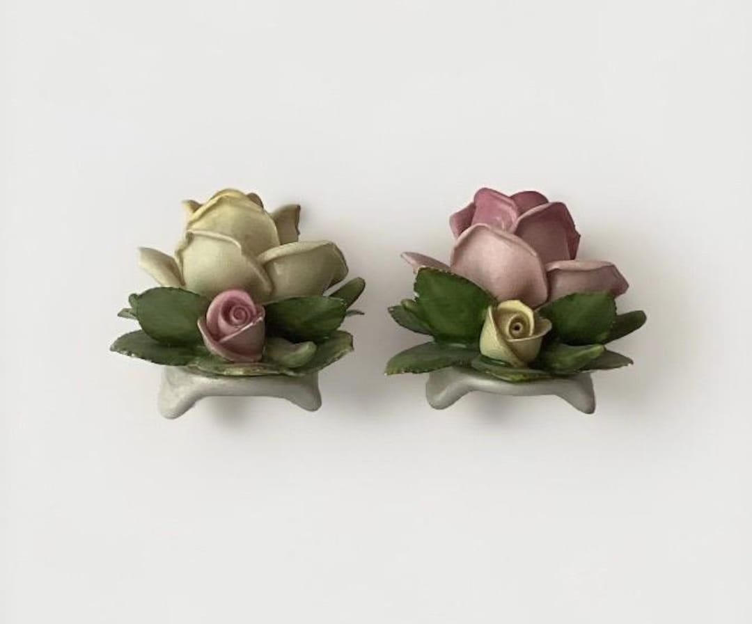 Pair of Antique KSK Handarbeit Porcelain Roses, Made in Germany, 2 3/4 ...