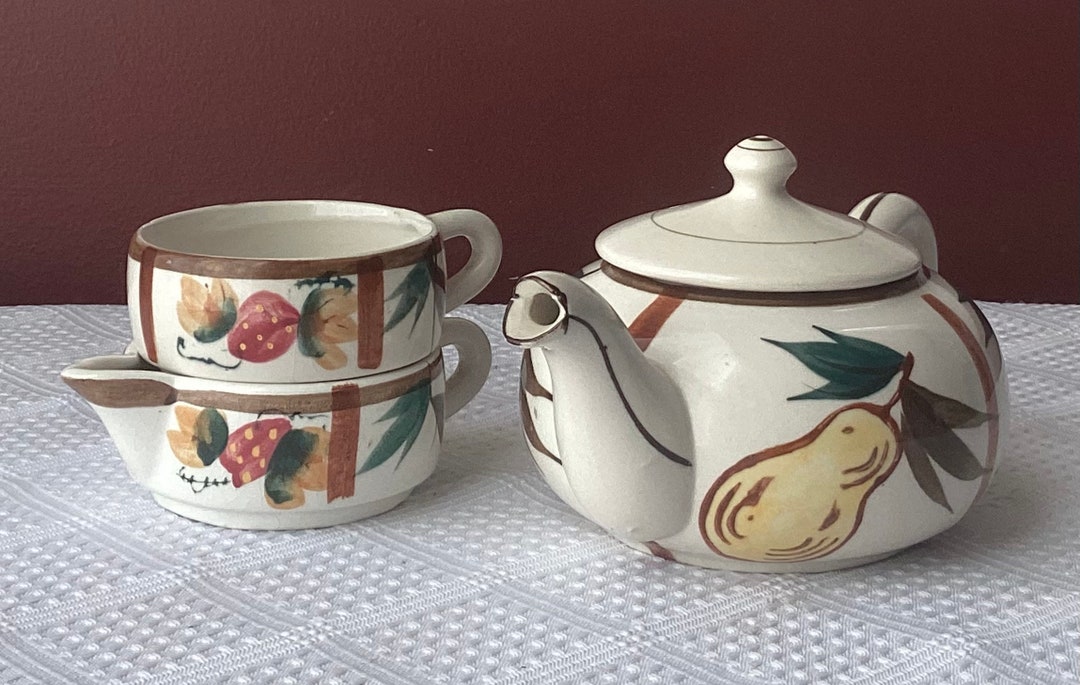 Vintage Stangl-style Porcelain Tea Set for One, Fruit-design - Etsy